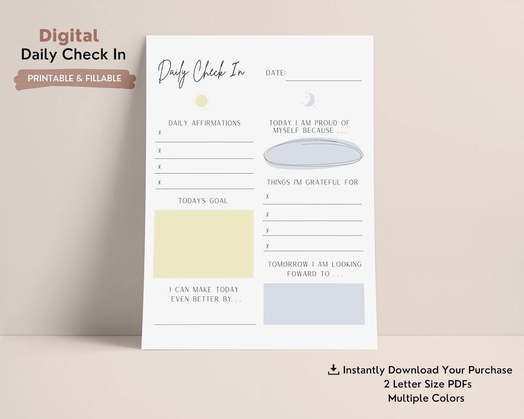 Daily Check-in Journal Worksheet: Fillable Therapy Tool (printable PDF ...