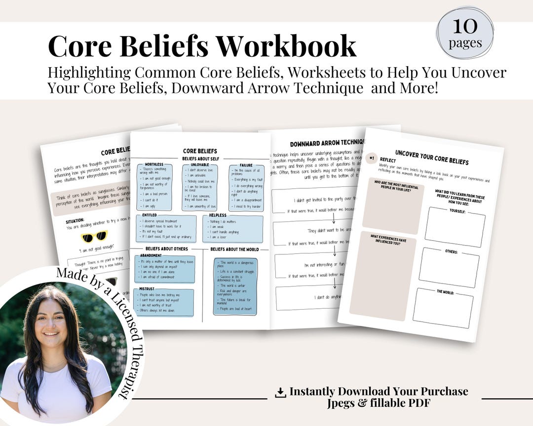 Core Beliefs CBT Worksheets: Therapist Resources (PDF) - Etsy