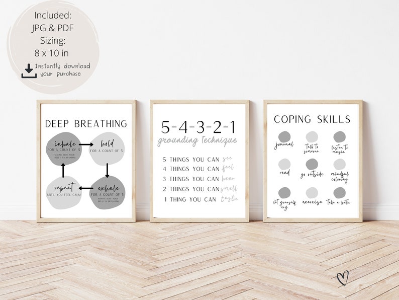 DIGITAL BUNDLE- Grounding Exercise Print, Coping Skill Print, Wall ...