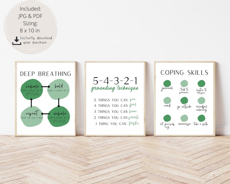 Grounding Exercise Print Set: Coping Skills, Therapy Decor (digital ...