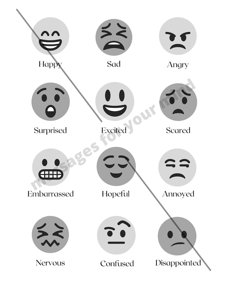 Feelings Chart Poster: Black and White Emotion Print (digital Download ...