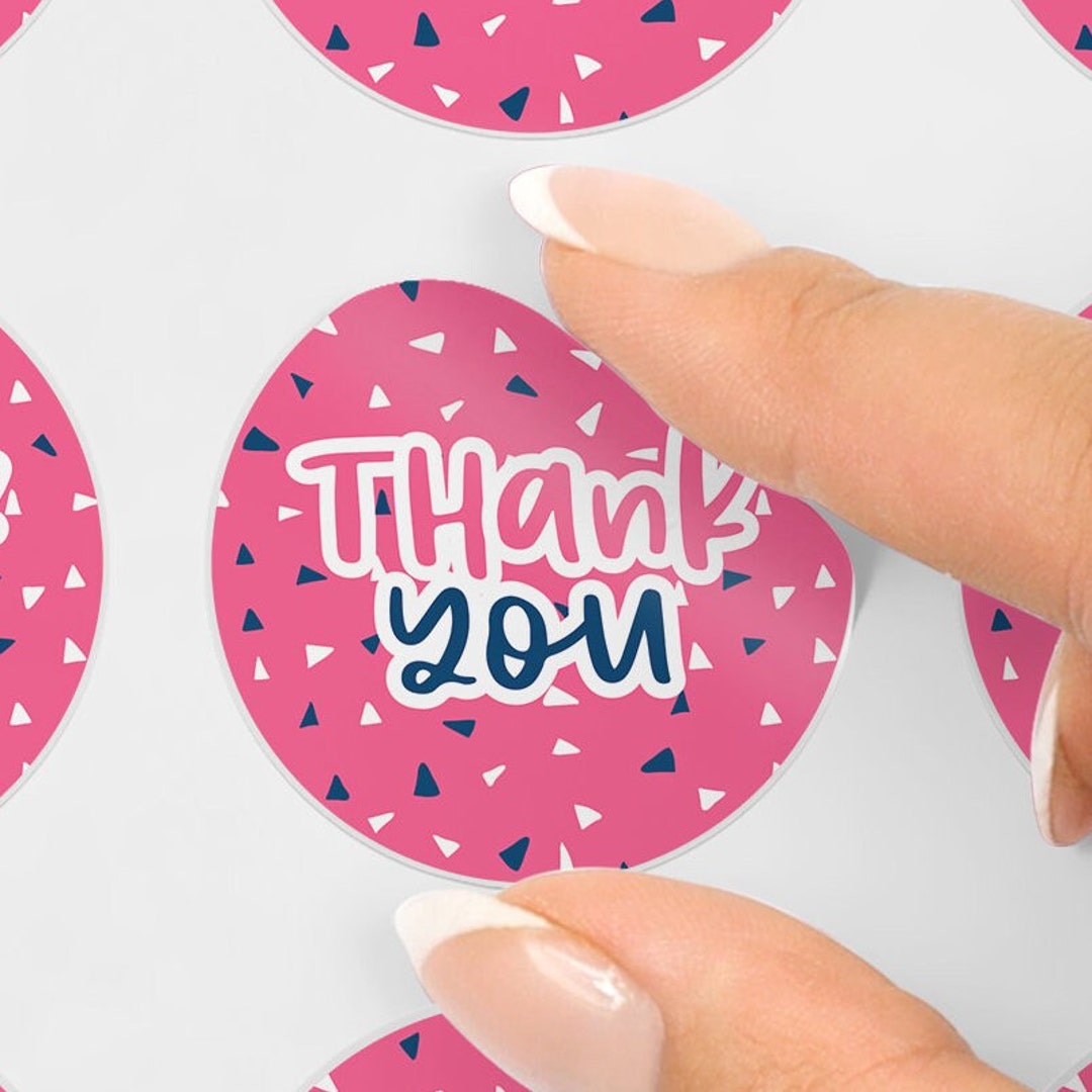 Circular Thank You Stickers, A4 Sheets, Matte Finish, Pink Stickers ...