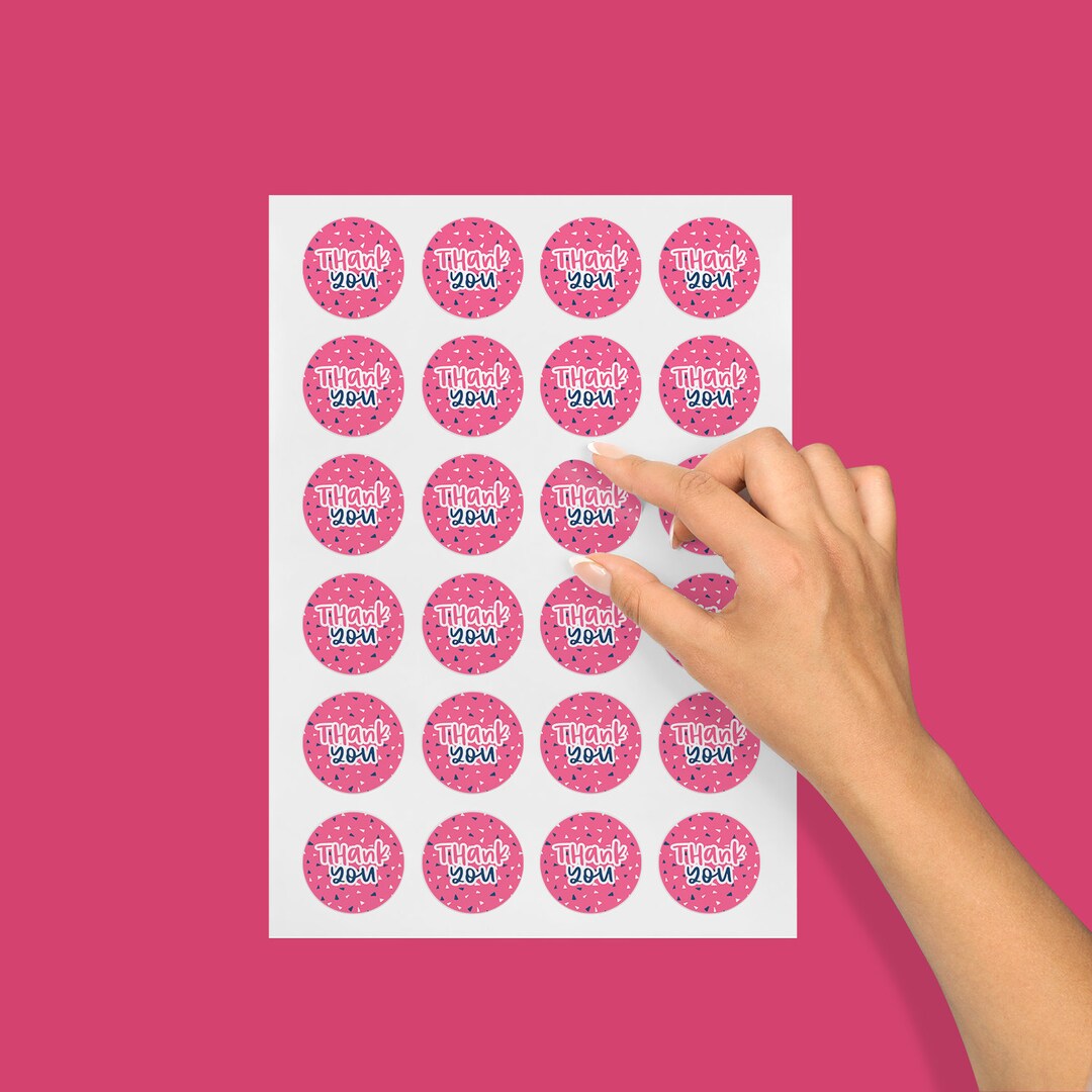 Circular Thank You Stickers, A4 Sheets, Matte Finish, Pink Stickers ...