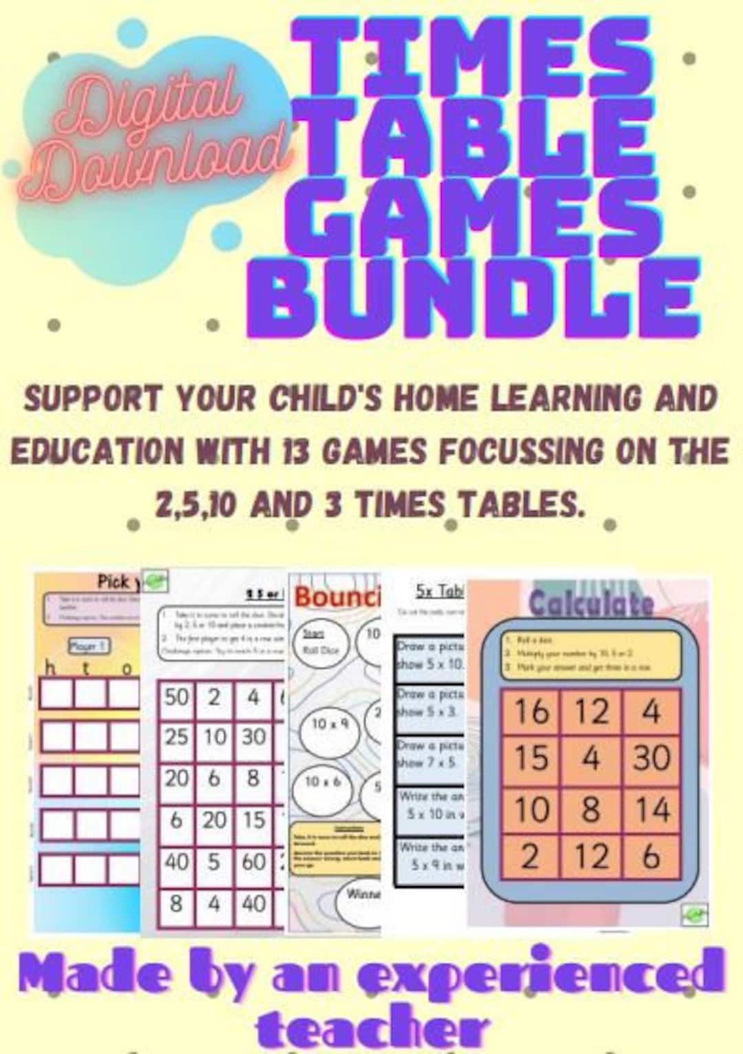 Times Table Multiplication Maths Games Bundle Learn 2 5 - Etsy