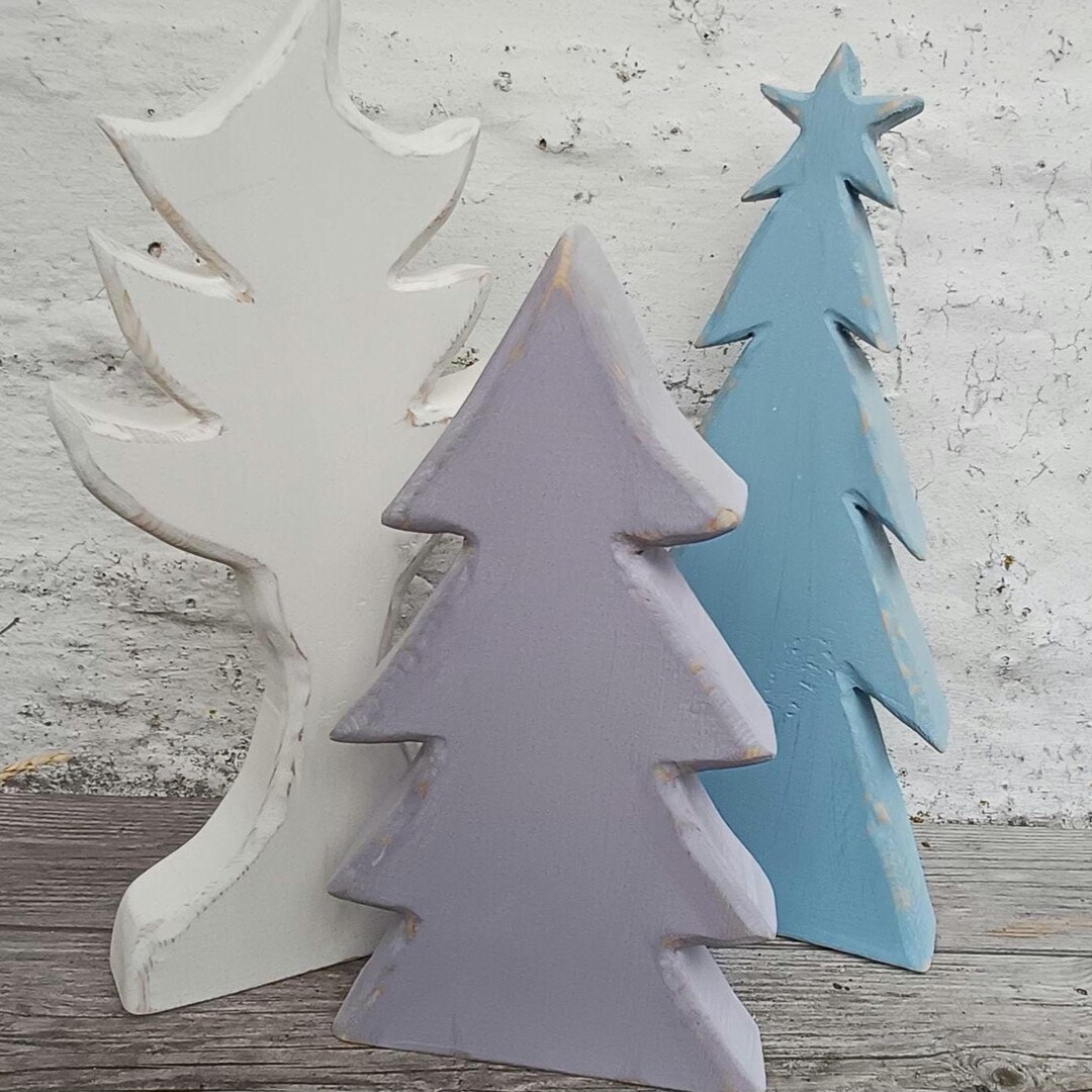 Wooden Christmas Tree Set, Handmade Painted Xmas Trees, Set of 3 ...