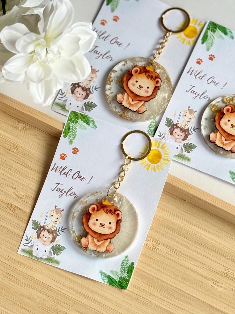 Personalized Lion Keychain Favors – Jungle Theme Party Gifts – Baby ...