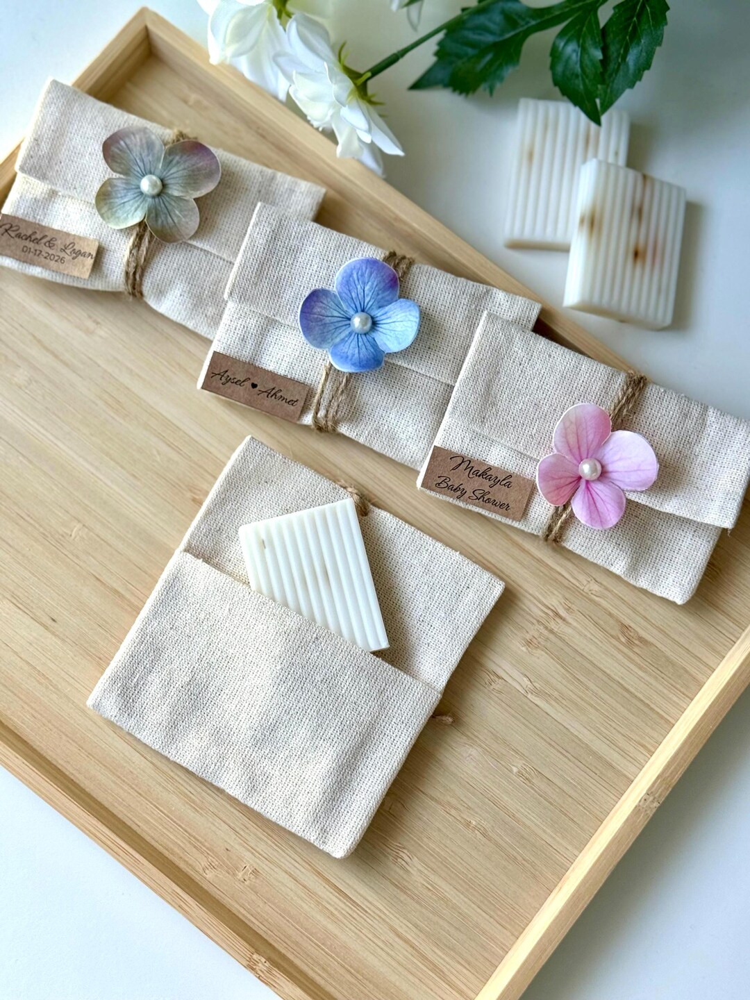 Personalized Mini Soap Favors With Linen Pouch , Rustic Wedding ...