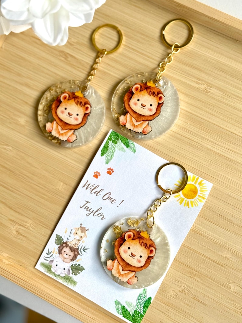 Personalized Lion Keychain Favors – Jungle Theme Party Gifts – Baby ...