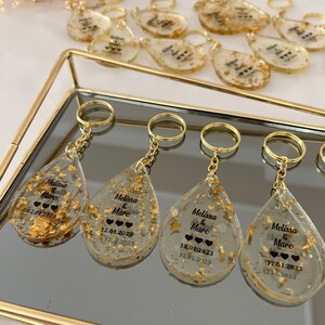 Custom Wedding Keychain Favors: White & Gold Epoxy Keychains - Etsy