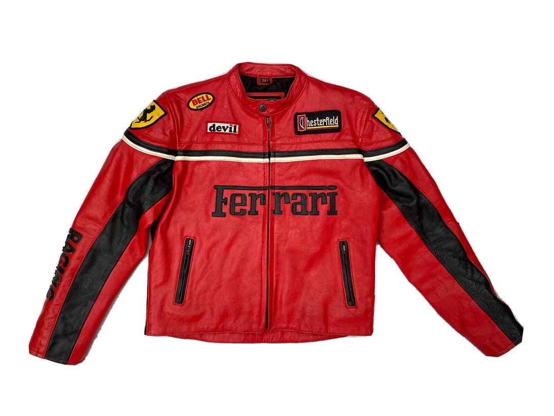 Men's Rare Vintage Ferrari Jacket Red Ferrari F1 Racing Leather Jacket ...