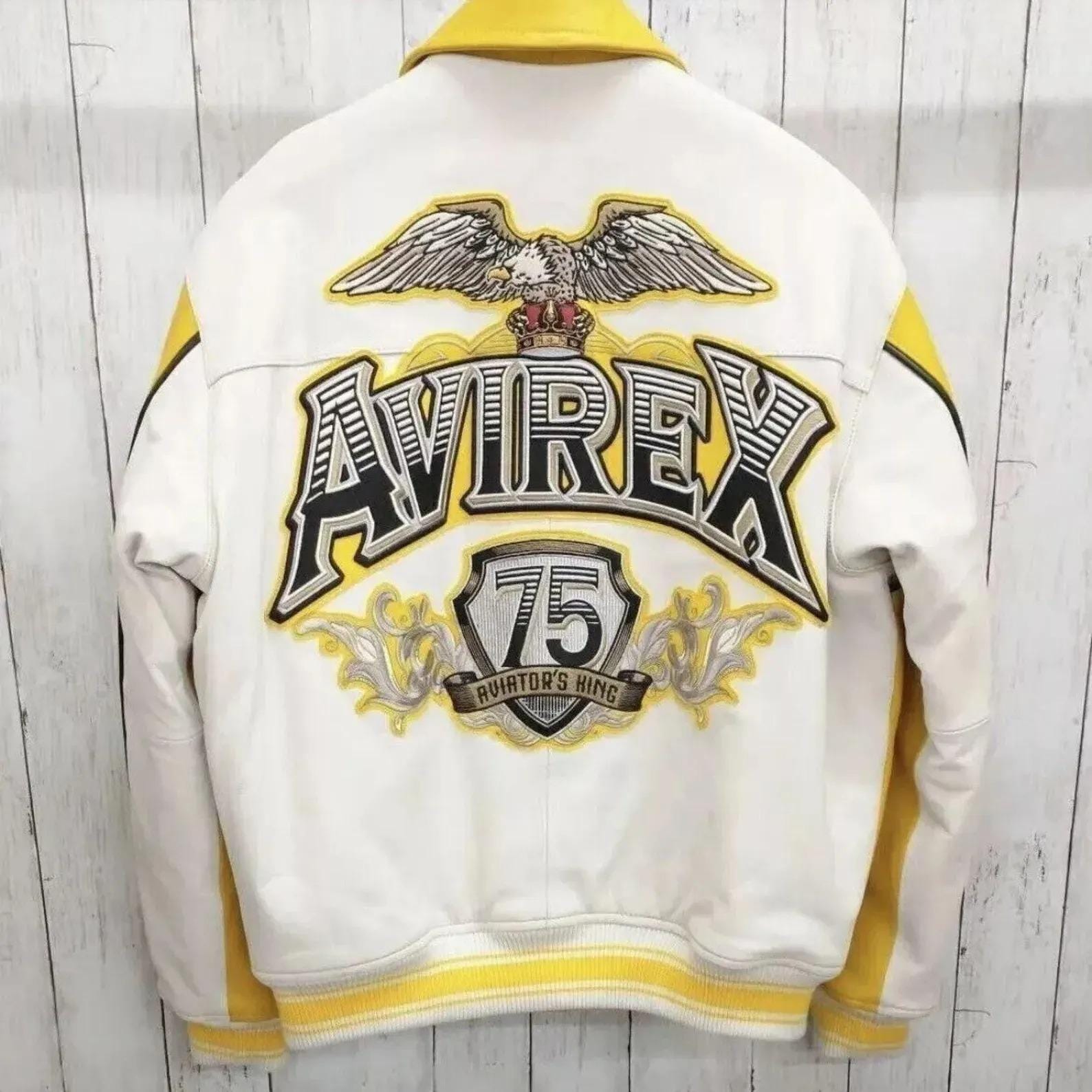Avirex Vintage Style Leather Jacket, Yellow Aviator King 75 Mens Bomber ...