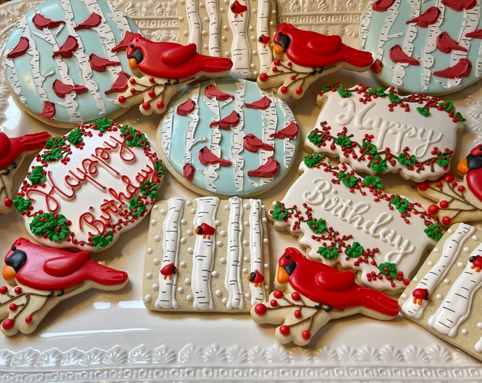 Snow Tree Cardinal Decorated Cookie, Christmas Tree, Snow, Winter ...