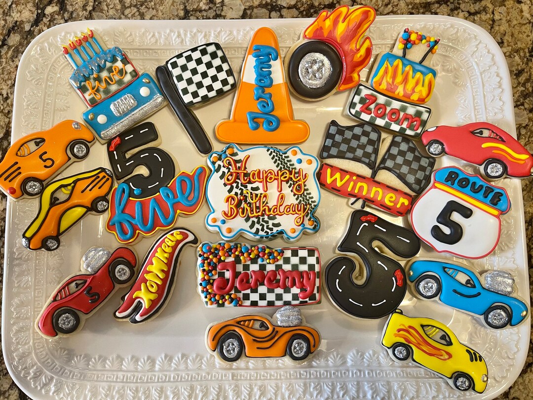 1 Doz. Race Car Birthday Cookies, Car Cookies, Hot Cars, Boy Birthday ...