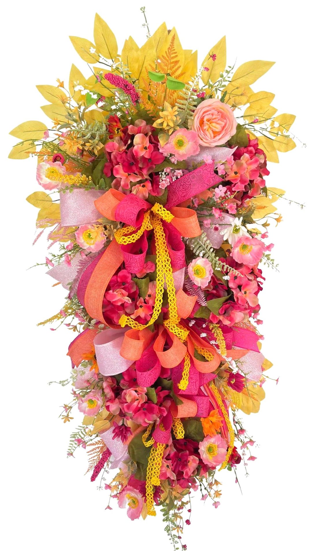 Spring Door Hanger – Elegant Teardrop Wreath With Spring Florals ...