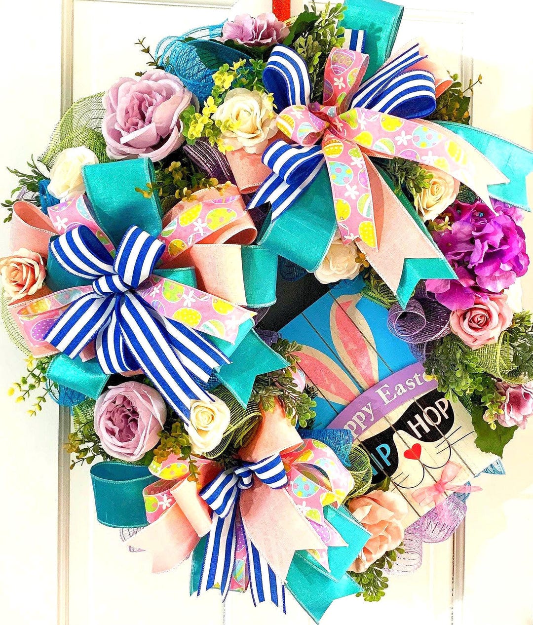 Easter Wreath: Peonies, Roses, Hydrangeas and Bunny Sign - Etsy