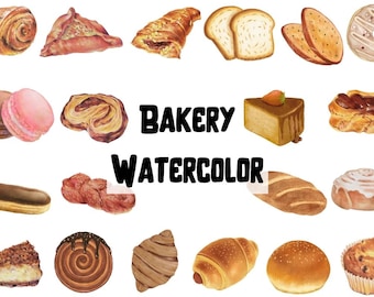 Bakery Food Clipart Collection Vintage Watercolor Pastry - Etsy