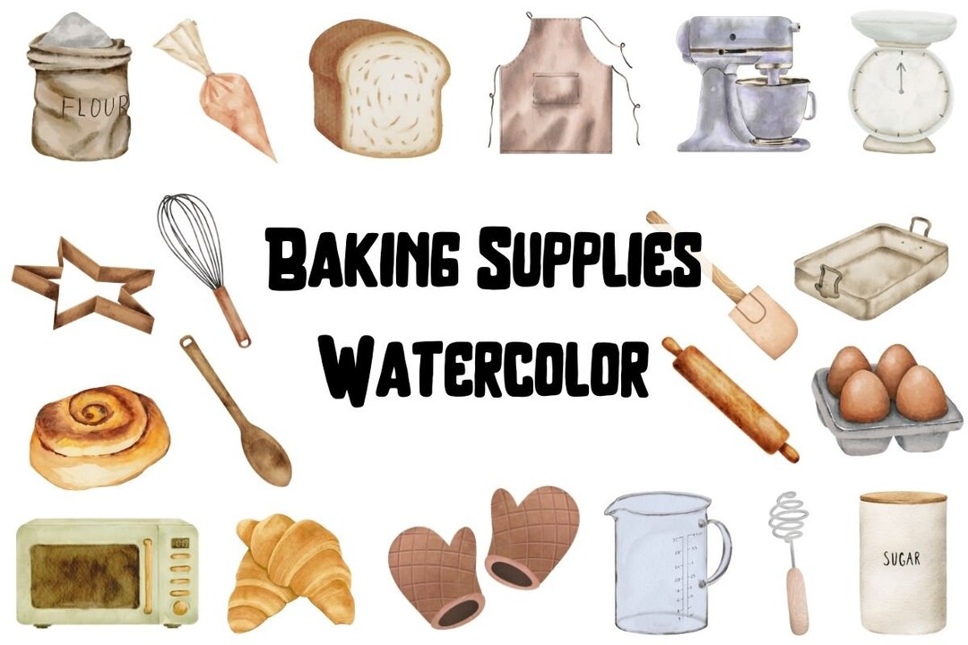Watercolor Baking Supplies Clipart, Baking Supplies PNG, Kitchen ...
