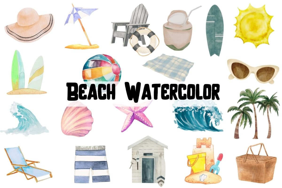 Watercolor Beach Clipart Beach Clipart Beach PNG Summer - Etsy
