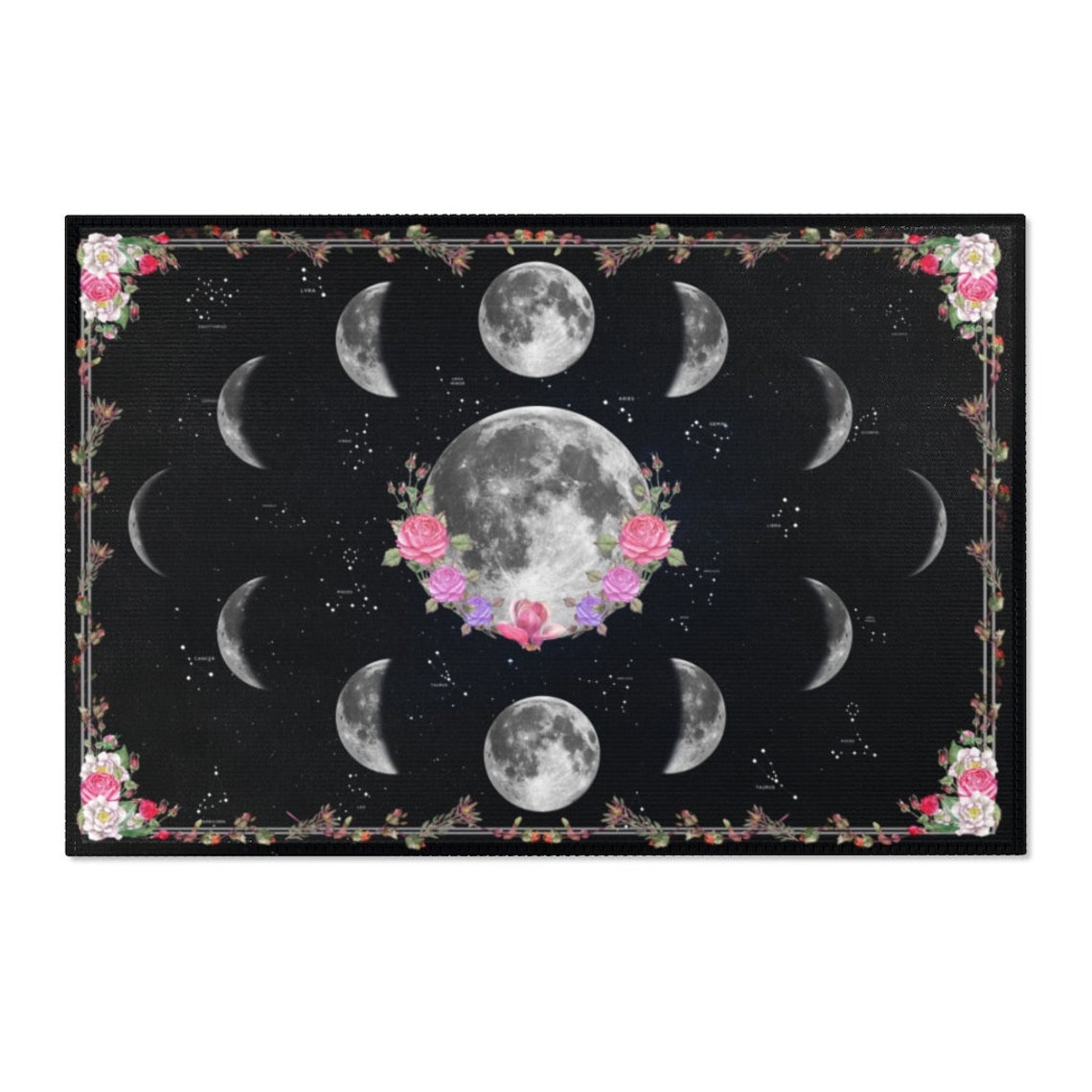 Moon Phase Rug Constellations Boho Area Rug Floral Design | Etsy