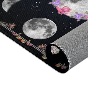 Moon Phase Rug - Constellations Boho Area Rug - Floral Design on Black ...