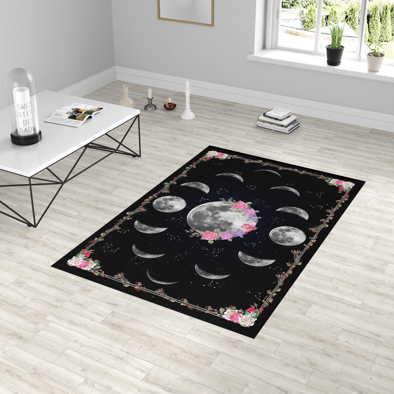 Moon Phase Rug Constellations Boho Area Rug Floral Design - Etsy