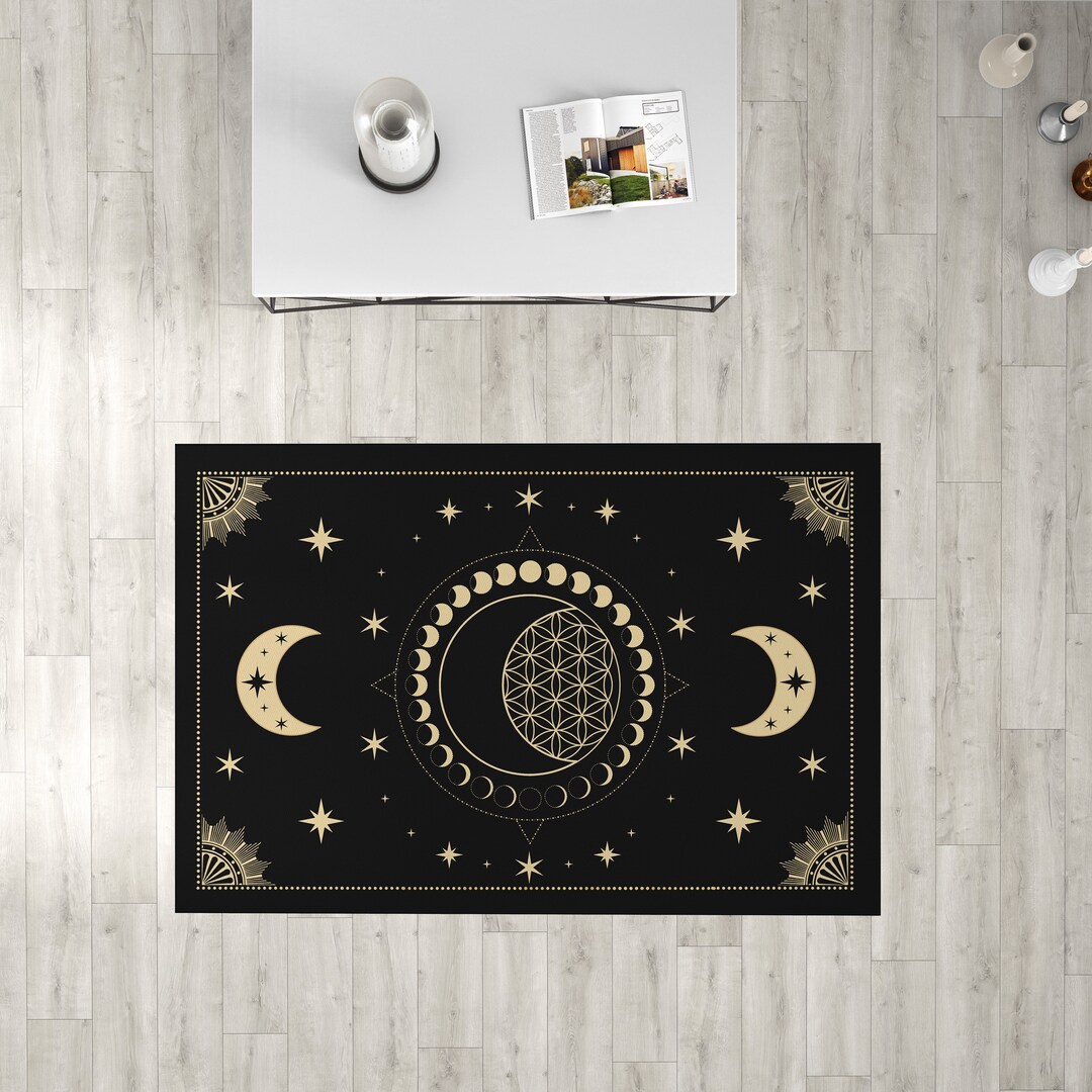 Moon Rug Celestial Moon Phase Rug Moon Area Rug Golden - Etsy