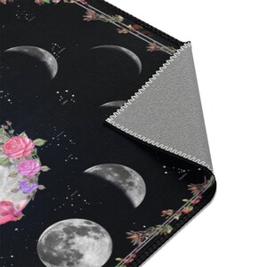 Moon Phase Rug - Constellations Boho Area Rug - Floral Design on Black ...