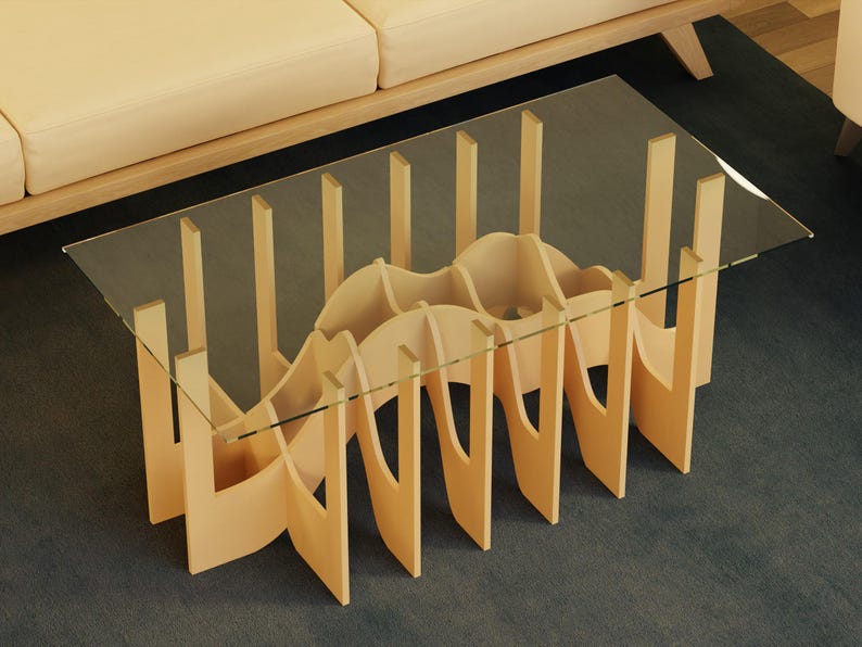 Parametric Mountain Coffee Table CNC Files Modern Abstract Glass Top ...