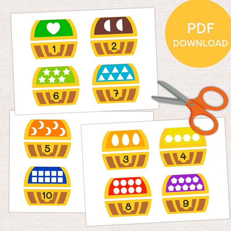 Treasure Chest Number Matching Activity, Preschool Counting (digital ...