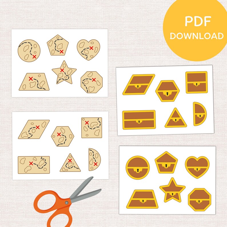 Pirate Treasure Chest Shape Matching Game, Preschool Learning, Shape ...