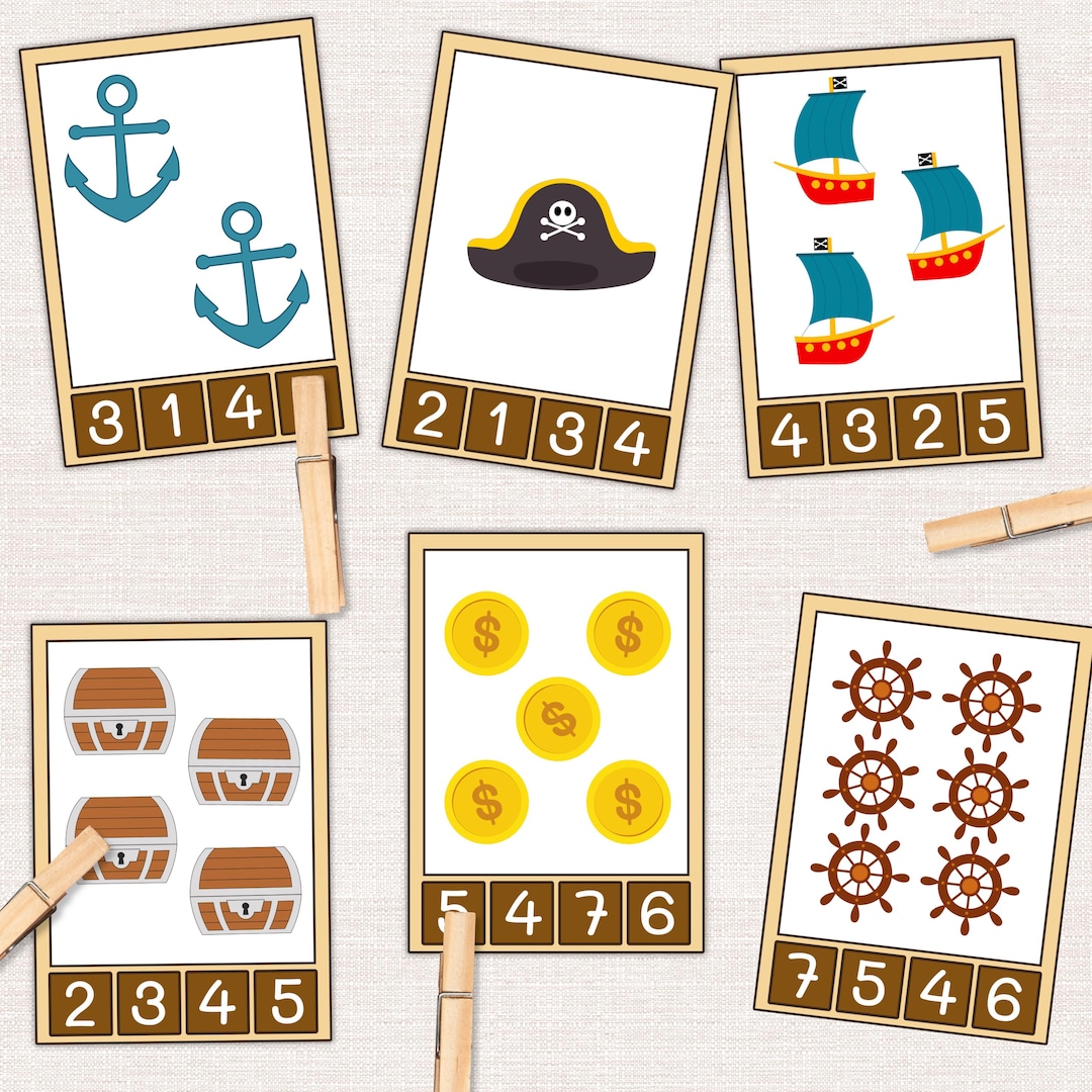 Pirate Count and Clip Cards, Learn to Count, Counting Practice Cards ...