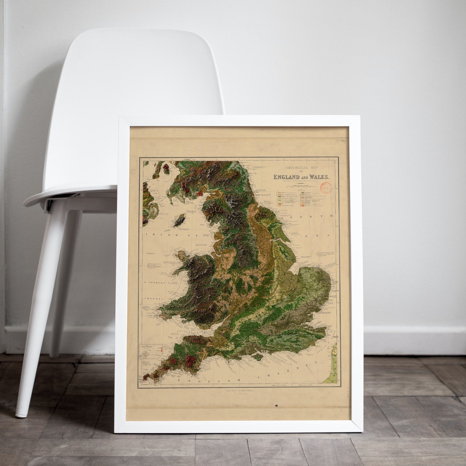 Geological Relief Map of England and Wales - Vintage Home Décor Poster ...