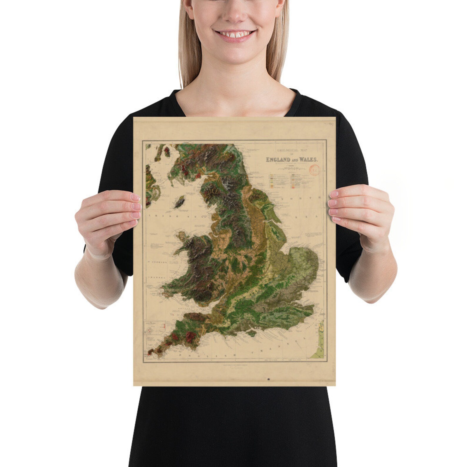 Geological Relief Map of England and Wales - Vintage Home Décor Poster ...