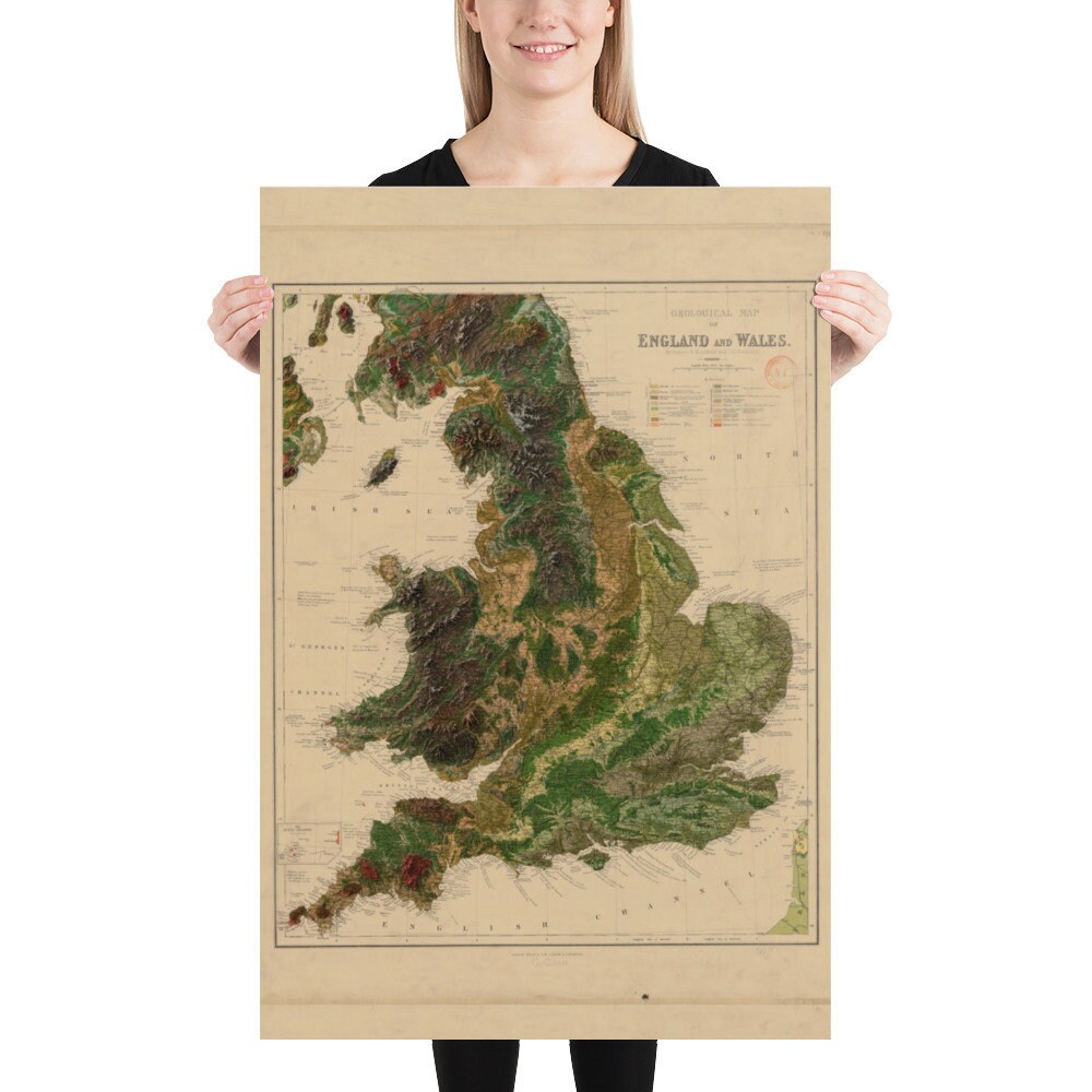 Geological Relief Map of England and Wales - Vintage Home Décor Poster ...
