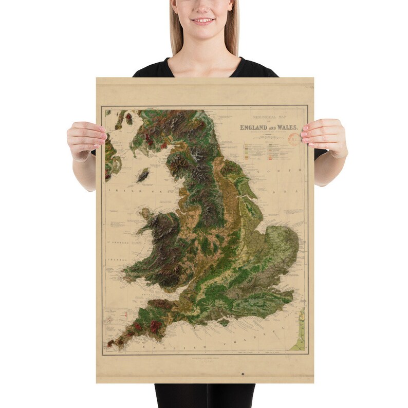 Geological Relief Map of England and Wales - Vintage Home Décor Poster ...