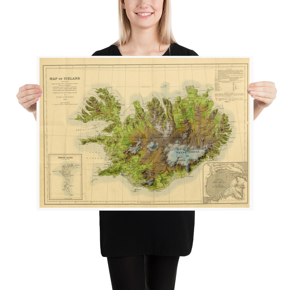 Iceland Vintage Relief Map Poster - Etsy
