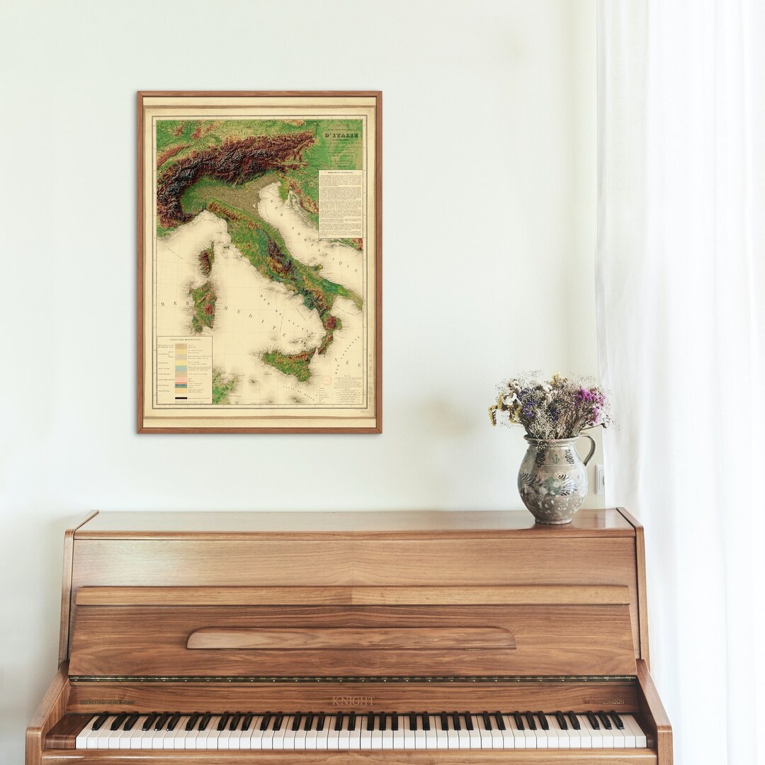 Vintage Relief Map of Italy 1884 in French - Etsy