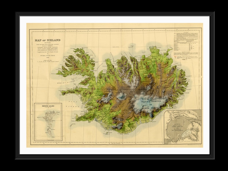 Iceland Vintage Relief Map Poster - Etsy