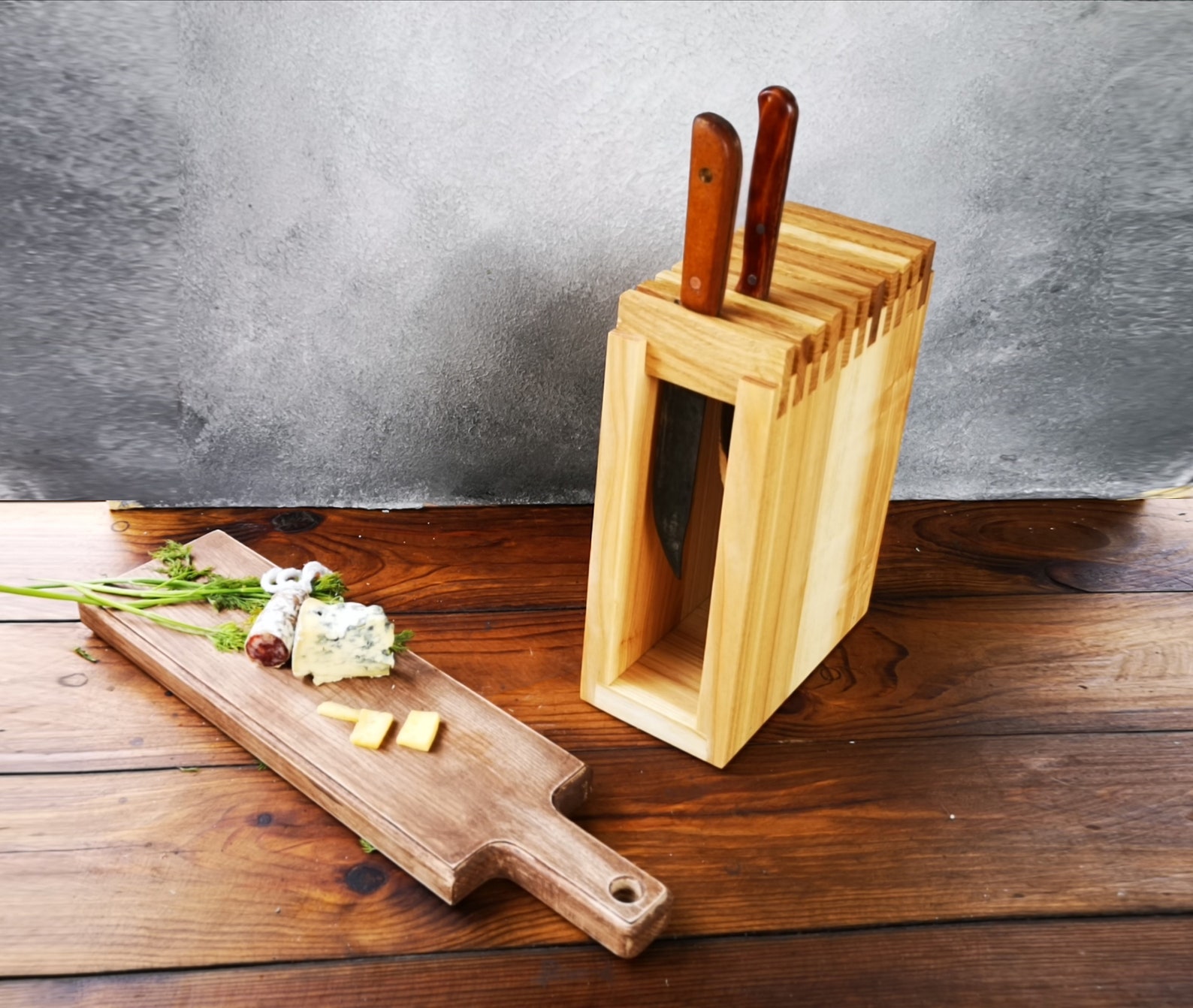 Solid Wood Knife Block Wooden Knife Stand Wooden Knife Holder Rustic ...