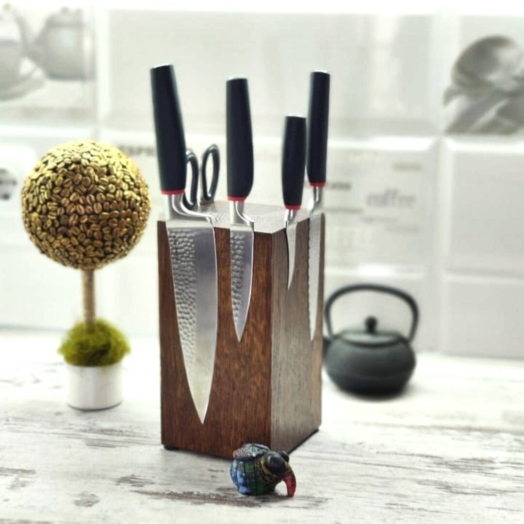 Magnetic Knife Block Wooden Knife Stand Rustic Knife Block Wood Magnet ...