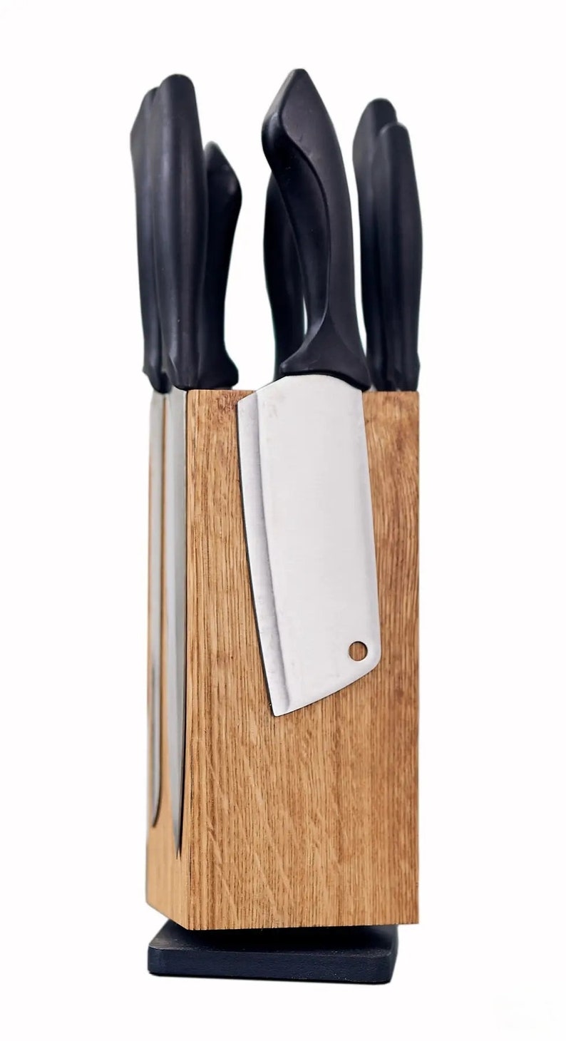 Rotating Knife Holder 360 Magnetic Knife Block Rotating Block Rustic ...