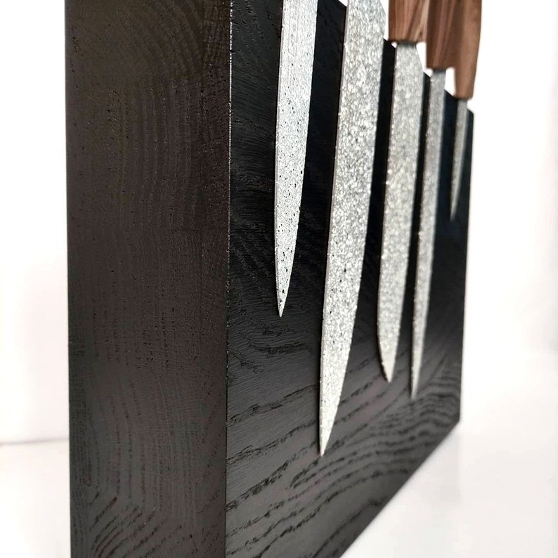 Rustic Knife Block Wooden Knife Stand Magnetic Knife Block Oak Knife ...