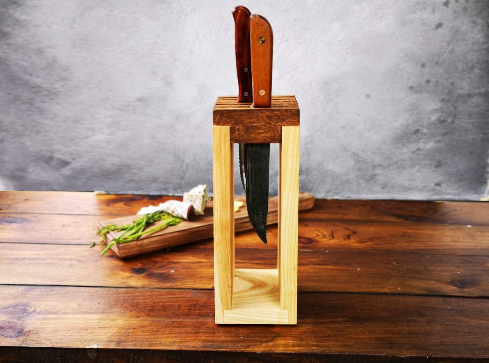 Wood Knife Block Wooden Knife Stand Wooden Knife Holder Rustic Knife ...