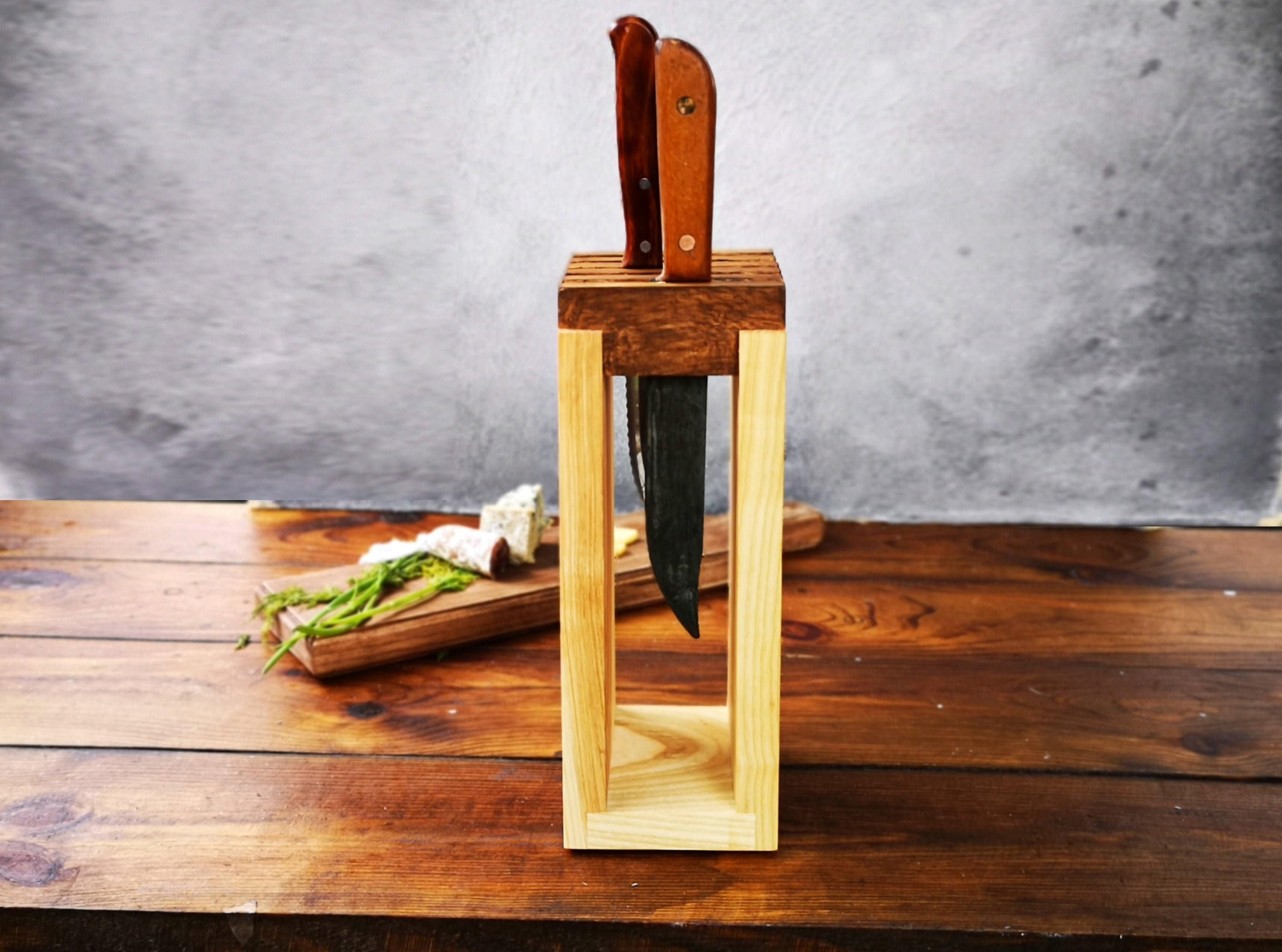 Wood Knife Block Wooden Knife Stand Wooden Knife Holder Rustic Knife ...