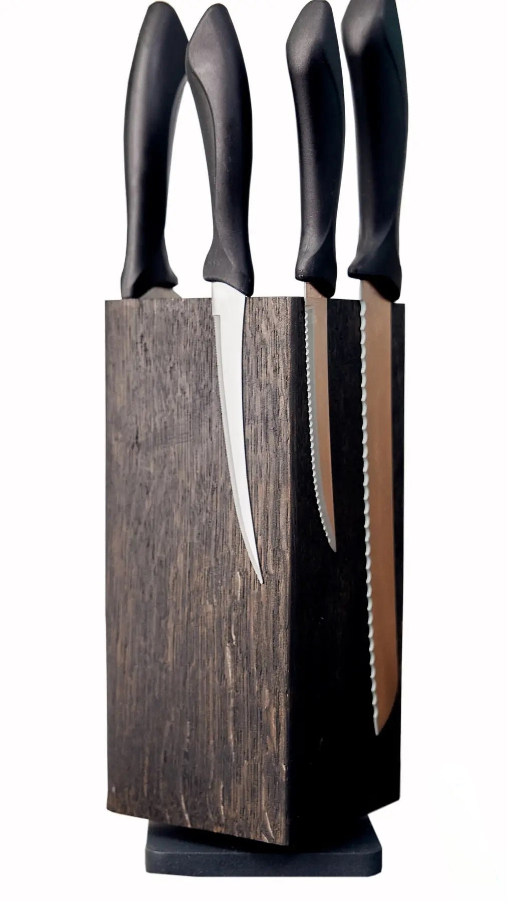 Rotating Knife Holder 360 Magnetic Knife Block Rotating Block Rustic ...