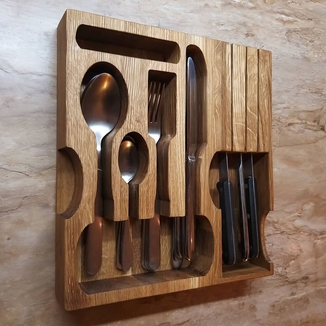 Wooden Kitchen Organizer Rustic Wood Cutlery Stand Cutlery Holder Box ...