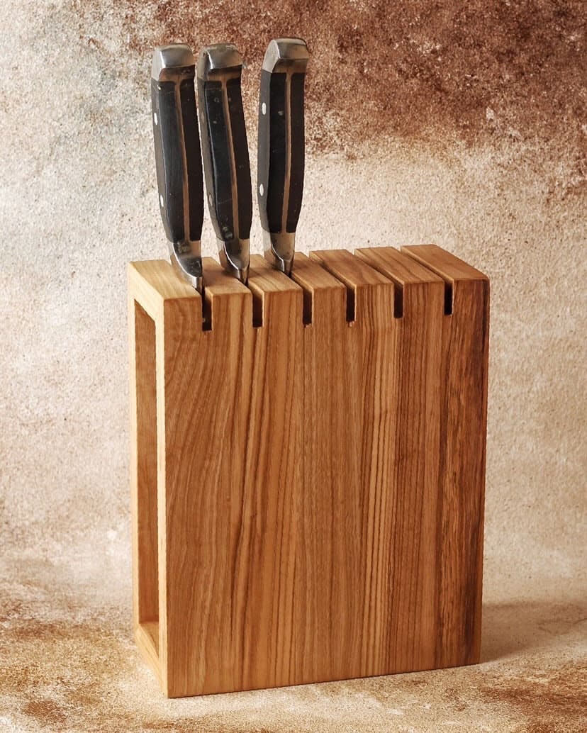 Knife Block Oak Wood Knife Holder Rustic Knife Set Stand - Etsy