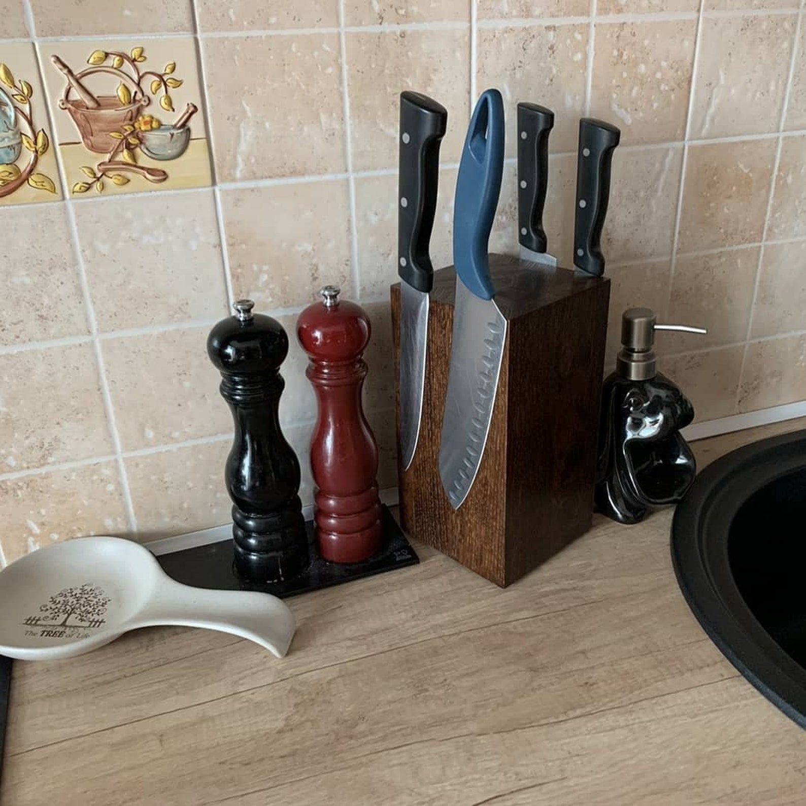 Magnetic Knife Block Wooden Knife Stand Rustic Knife Block Wood Magnet ...