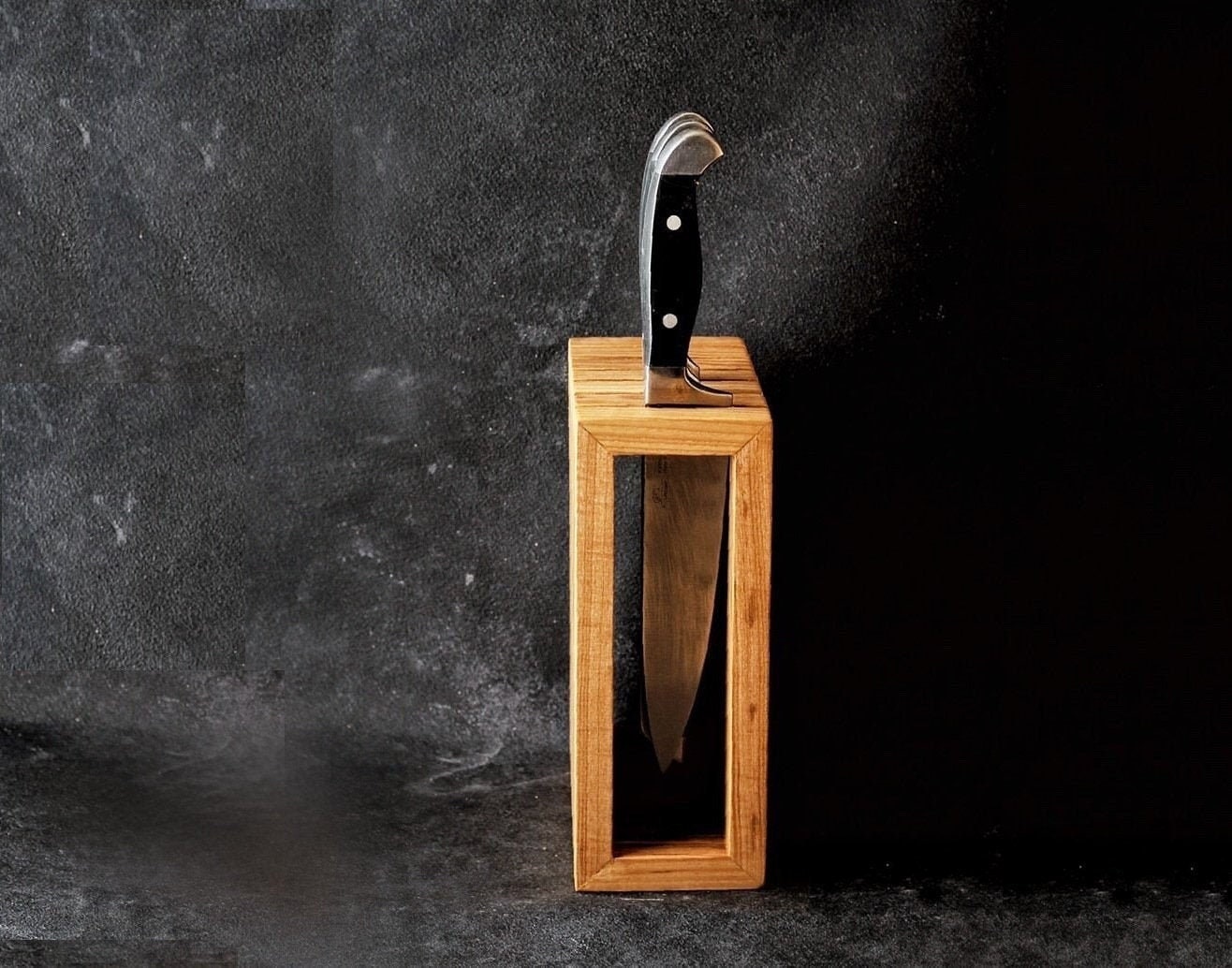 Knife Block Oak Wood Knife Holder Rustic Knife Set Stand Custom Knife ...