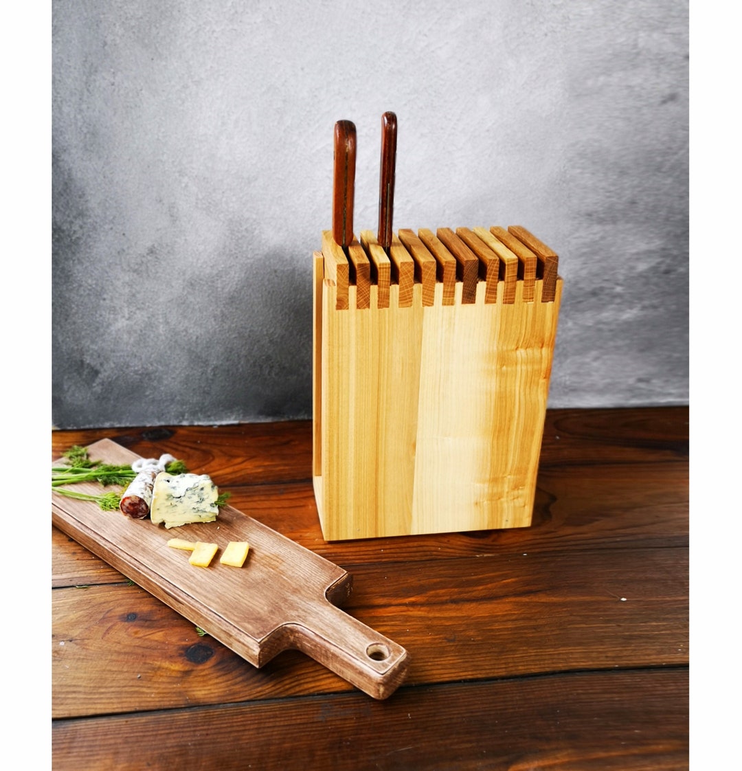 Rustic Oak Wooden Knife Holder, Custom Kitchen Knife Block - Etsy